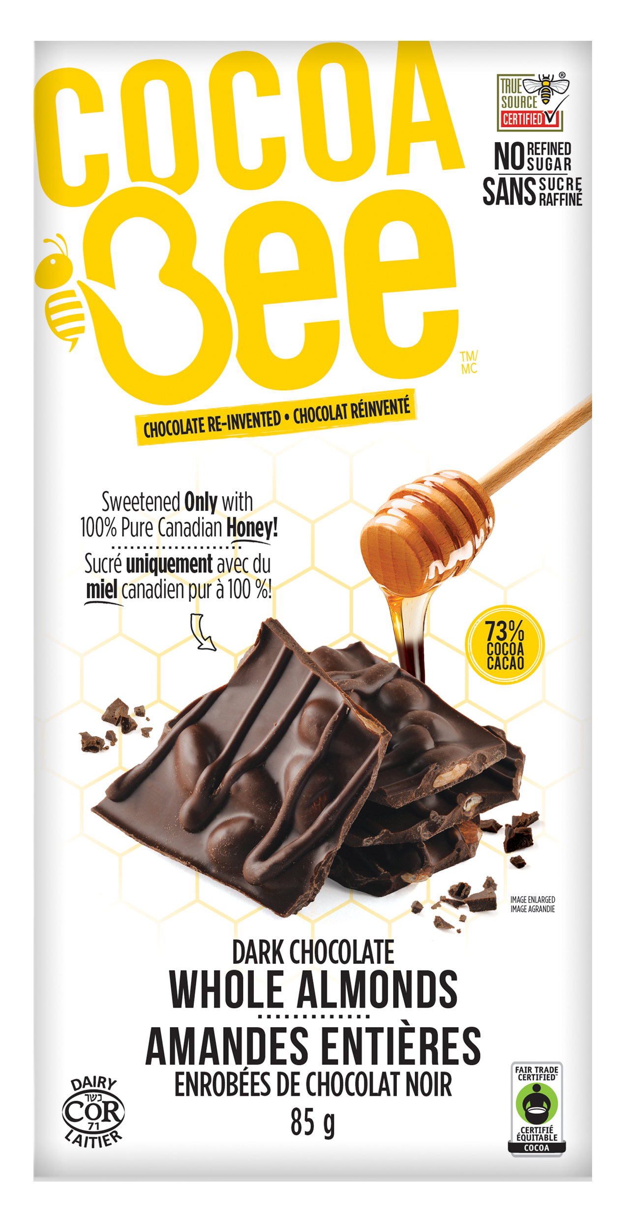 Cocoabee™ 73% Dark Chocolate with Whole Almonds Bar | Saxon Chocolates